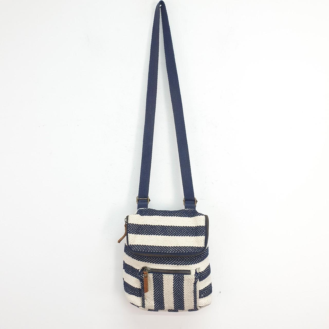 Fatface Rucksack Navy Blue Cream Canvas Zip Closure... - Depop