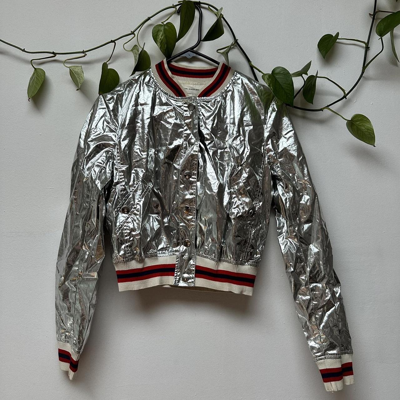 Isabel marant cropped silver metallic jacket bomber... - Depop