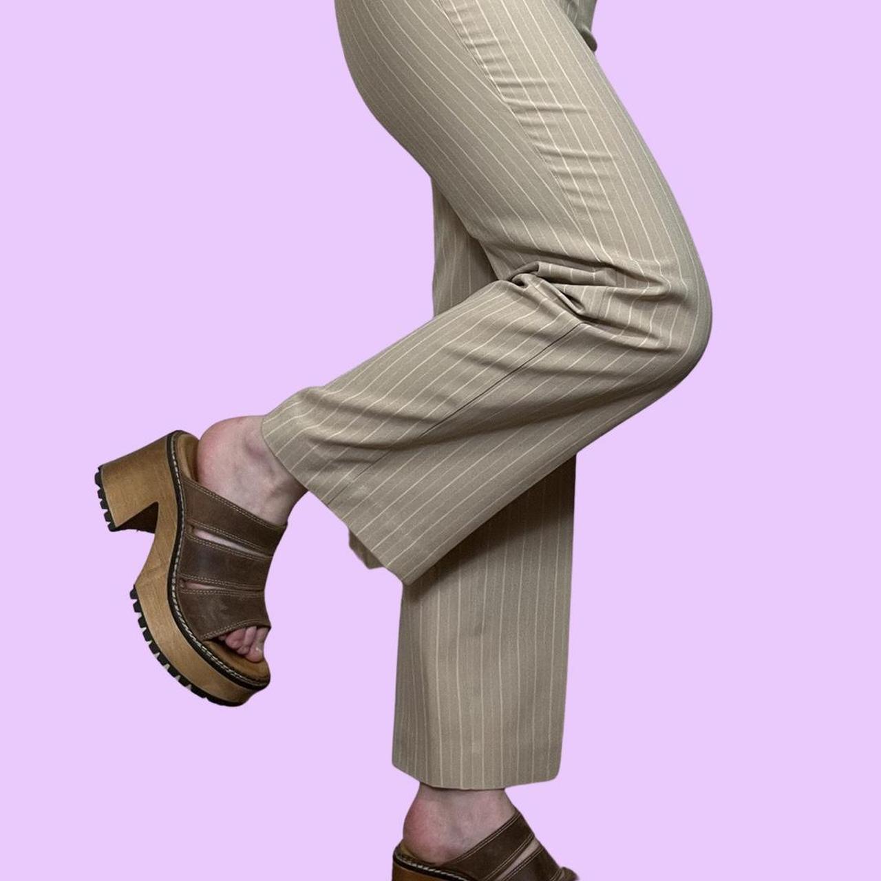 90s beige pin stripe high waisted straight leg... - Depop