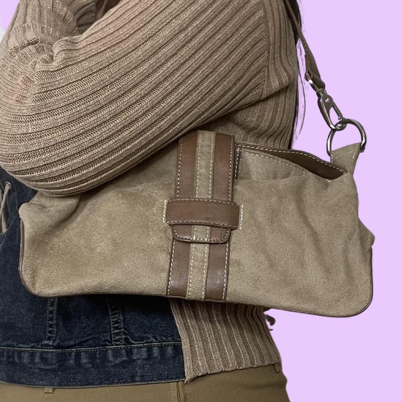 Y2K brown faux suede handbag. Principles. L 30cm, H... - Depop