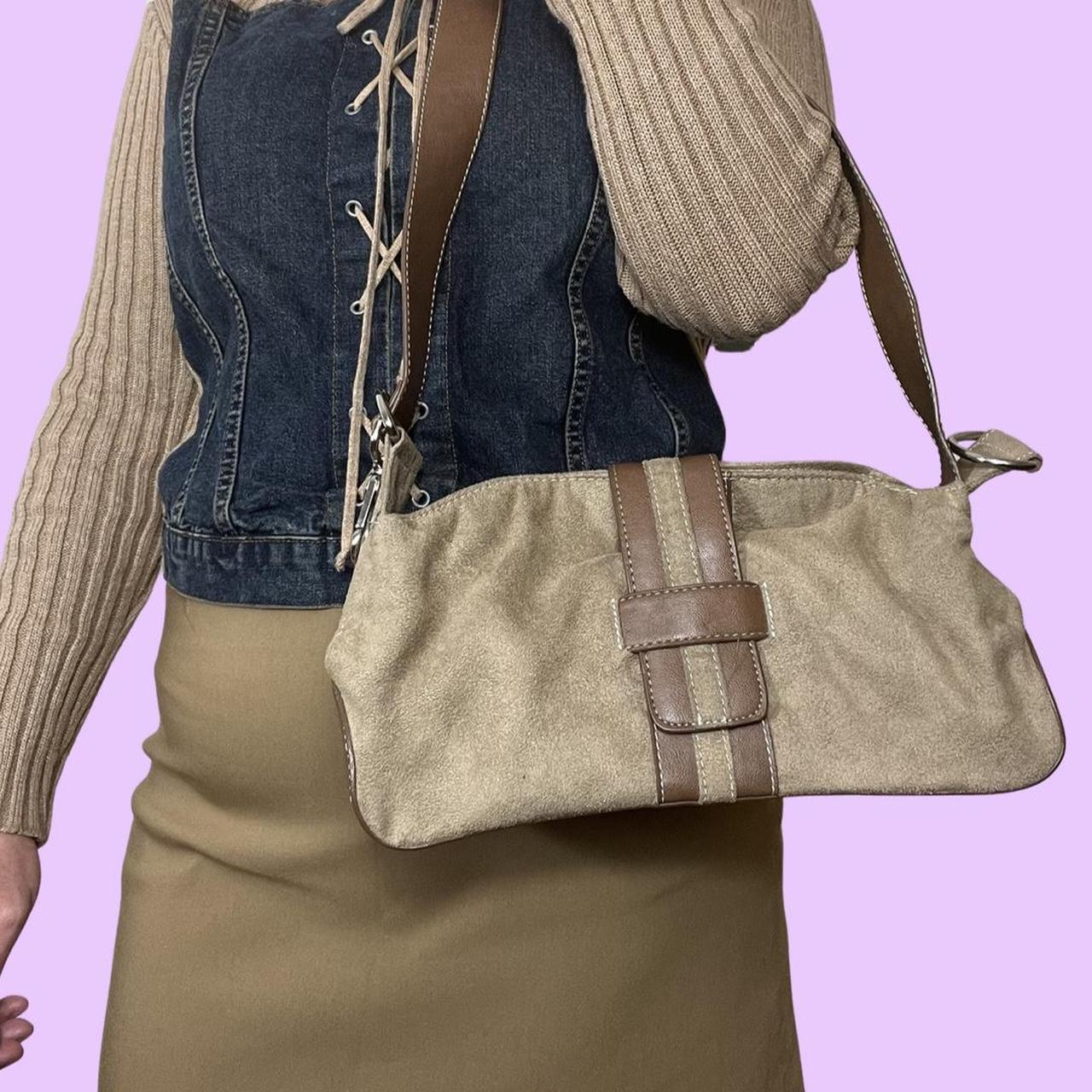 Y2K brown faux suede handbag. Principles. L 30cm, H... - Depop