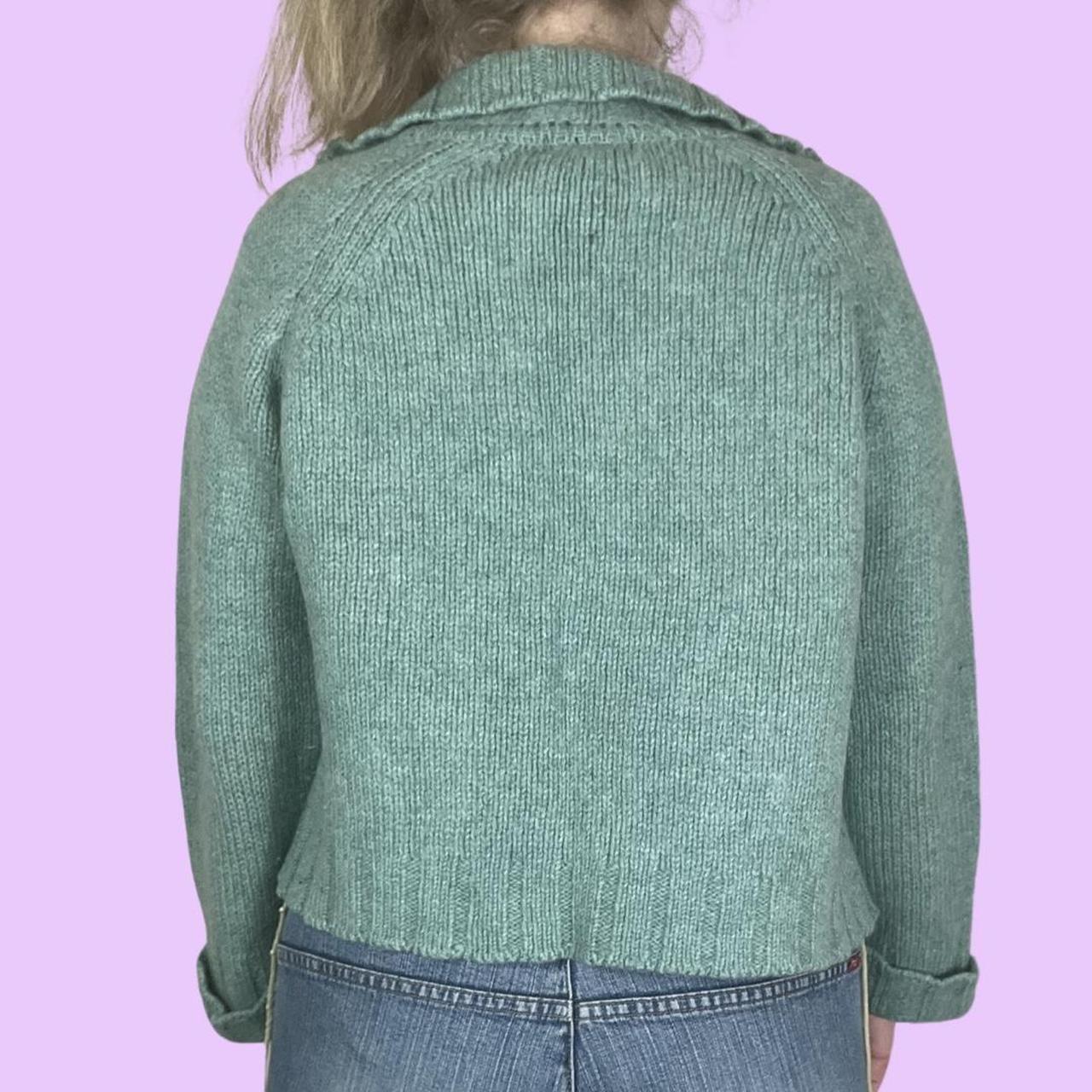90s vintage blue pure new wool chunky knit cardigan.... - Depop