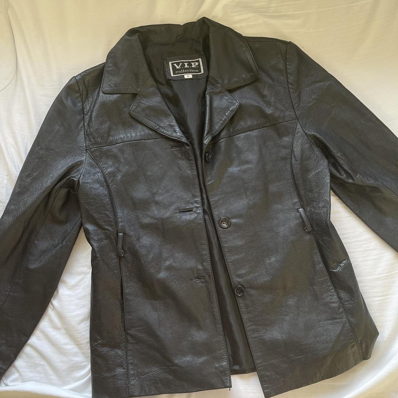 Vintage VIP Collection button down leather jacket.... - Depop