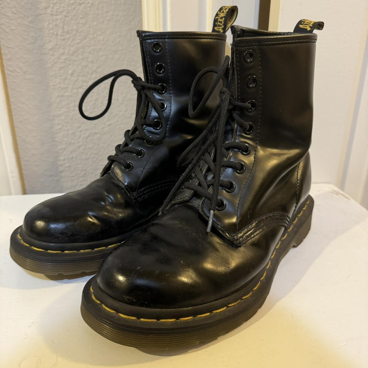 Dr marten combat boots, worn in, scuffing/flaws... - Depop