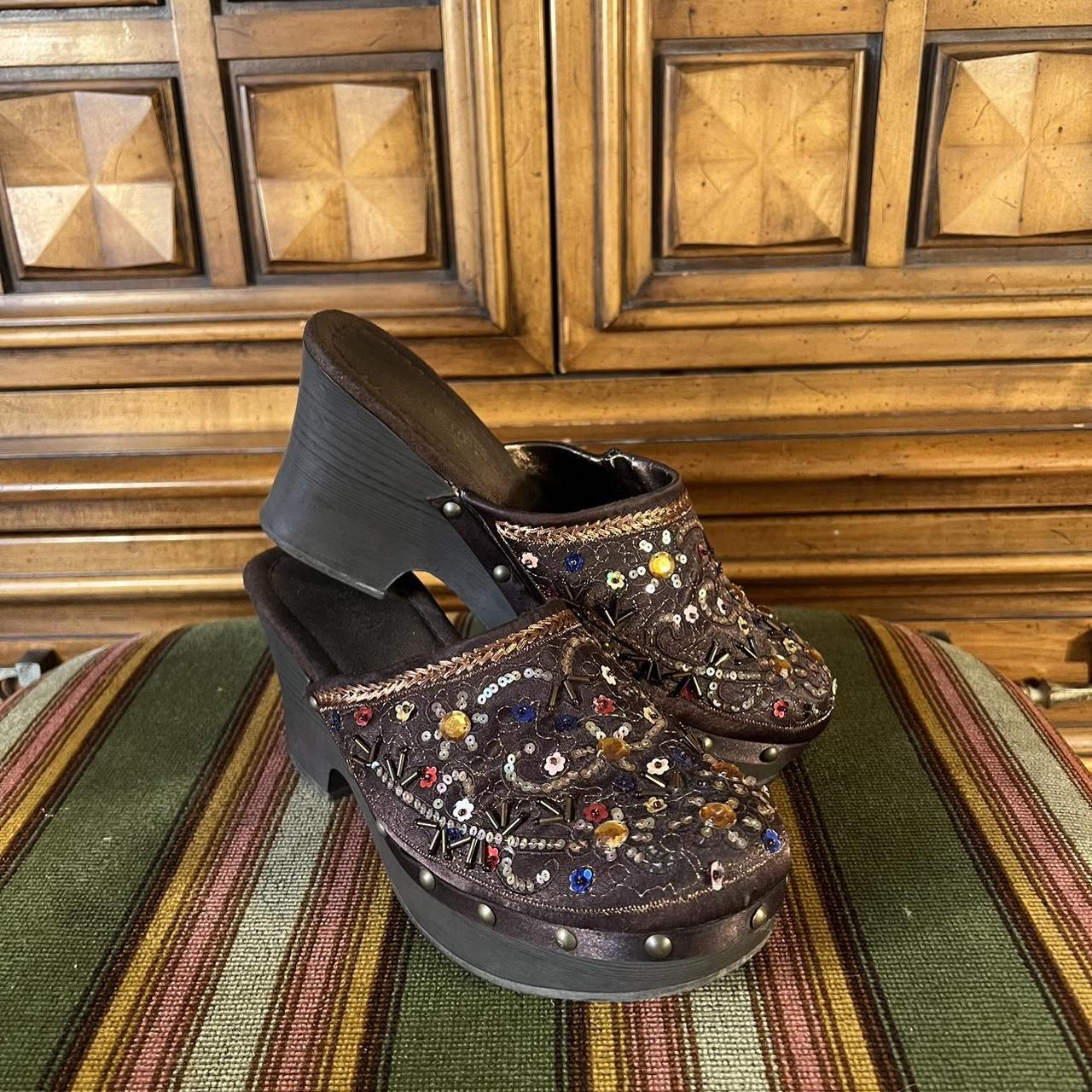 Bedazzled clogs Cute chunk brown clogs with sequin... - Depop
