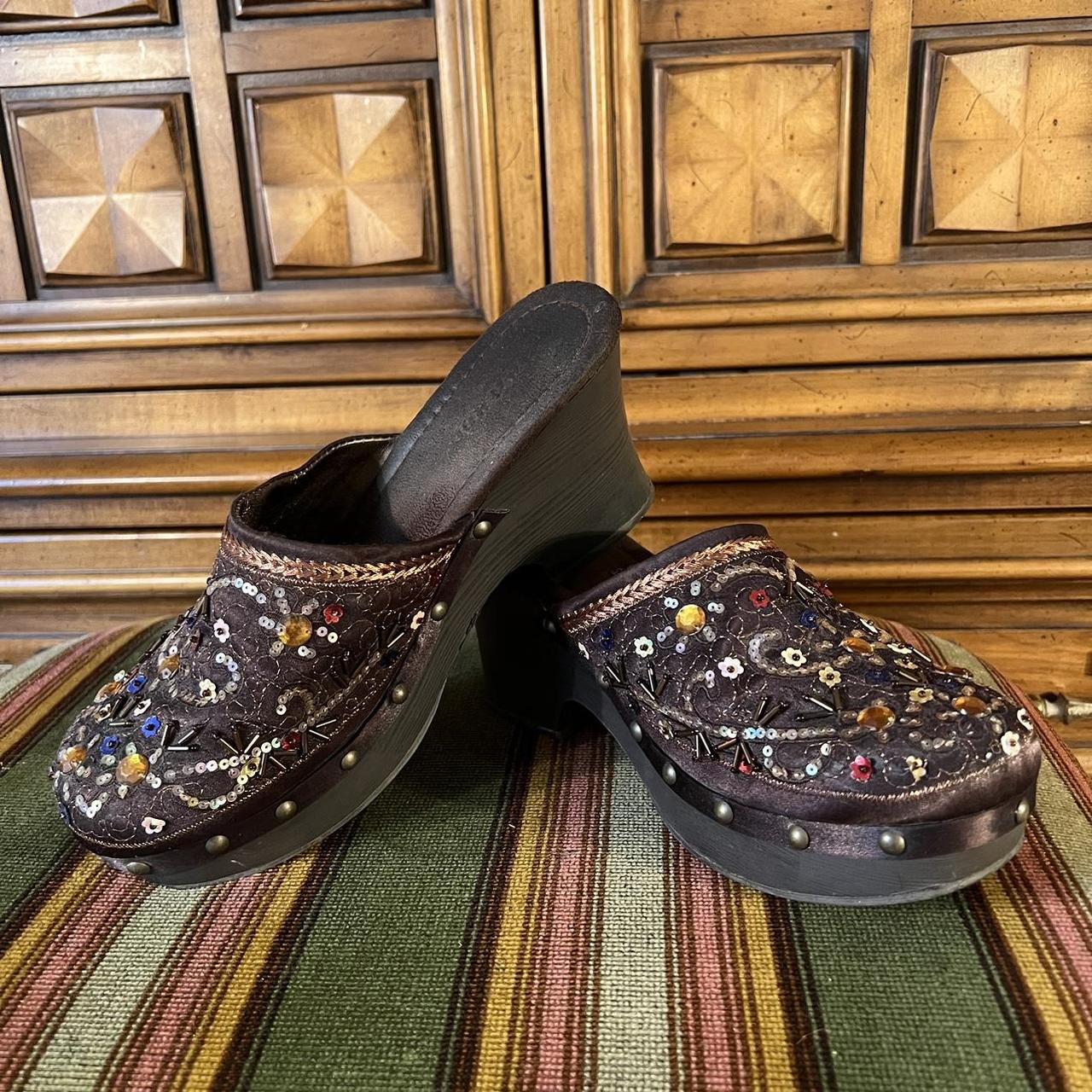 Bedazzled clogs Cute chunk brown clogs with sequin... - Depop
