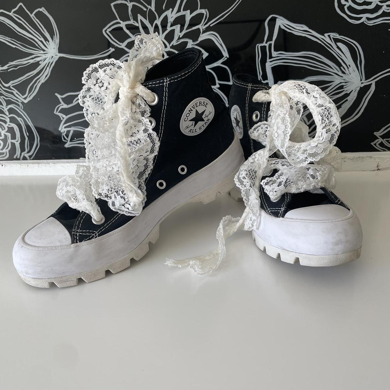 Platform Converse with ribbon laces. Us 6 Uk 4 Eu... - Depop