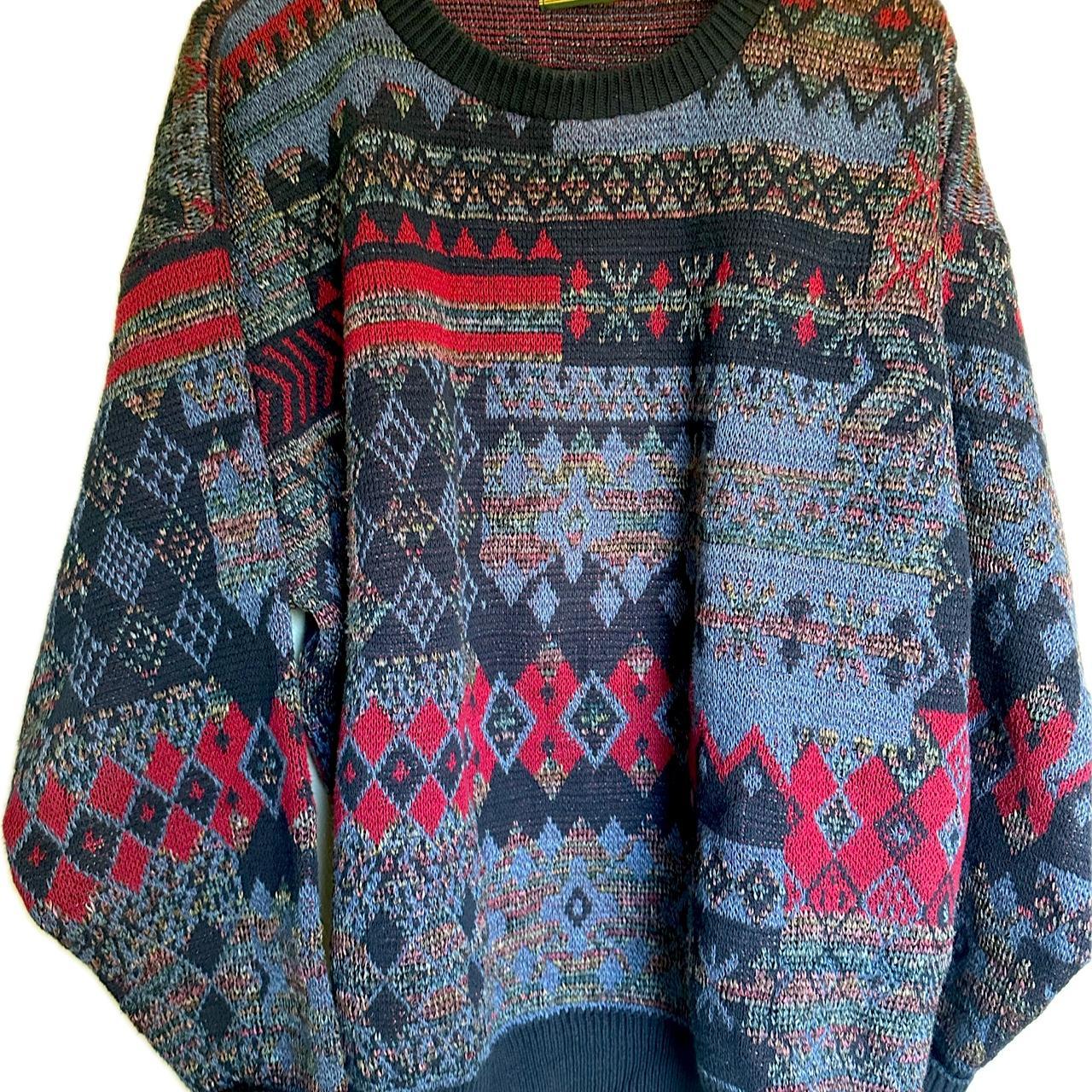 Retro abstract knit sweater with a nice relaxed... - Depop