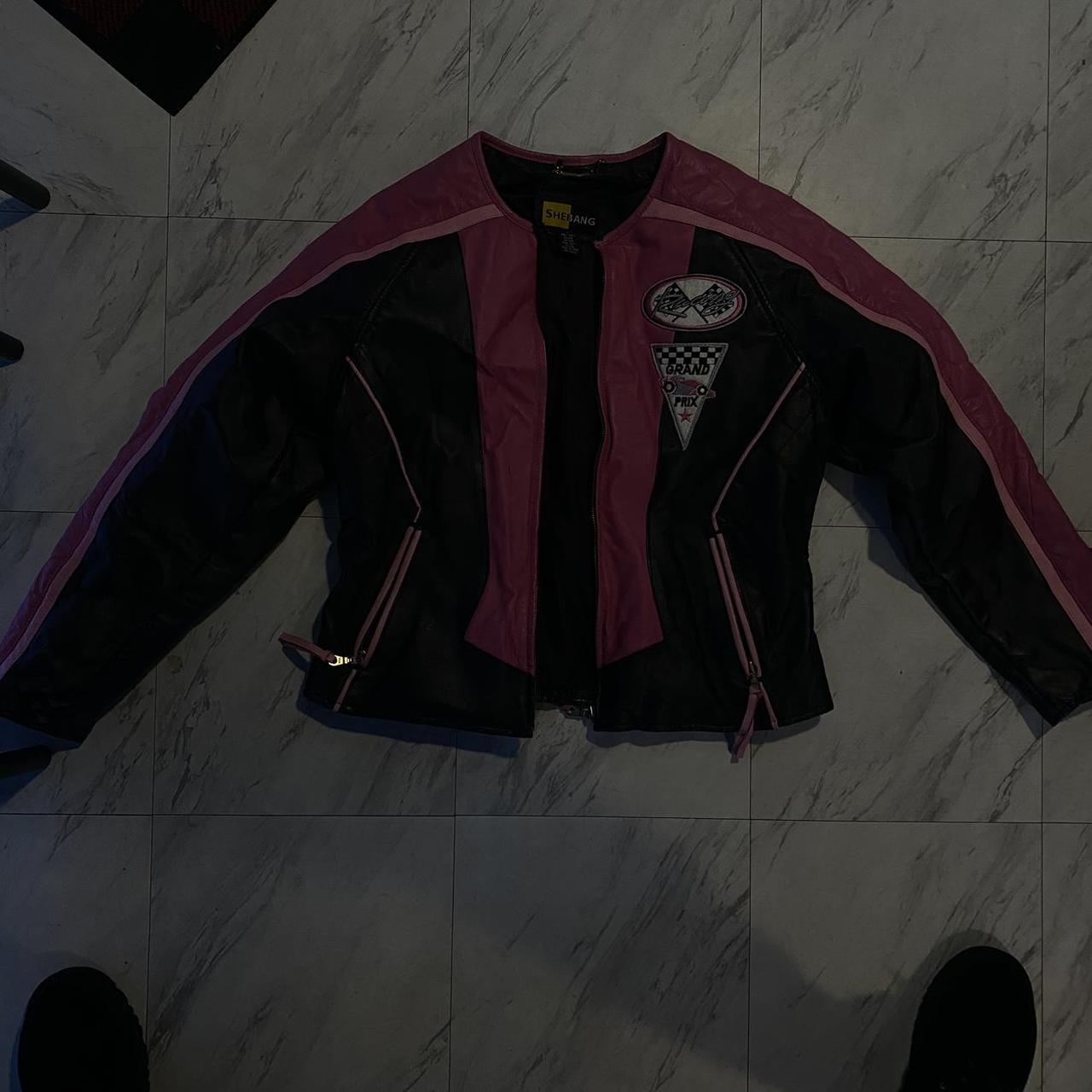 Pink Vintage leather racer jacket. -If any... - Depop