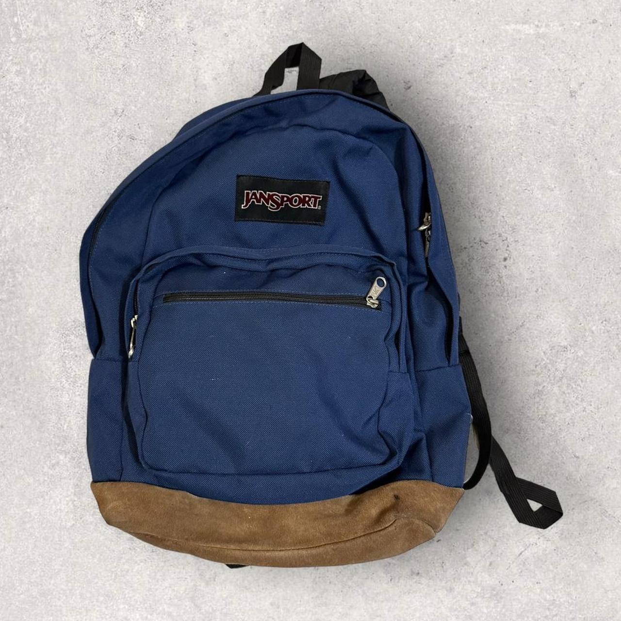 y2k blue jansport essential backpack perfect for... - Depop