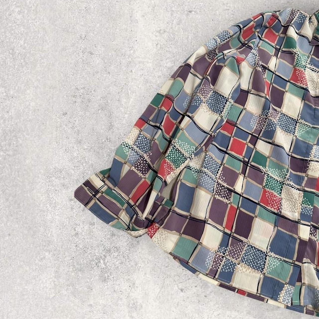 80s color block psychedelic all over print button up... - Depop