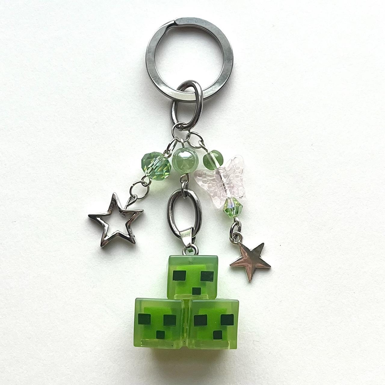 minecraft slime trinket beaded key chain 🌱💫 -handmade - Depop