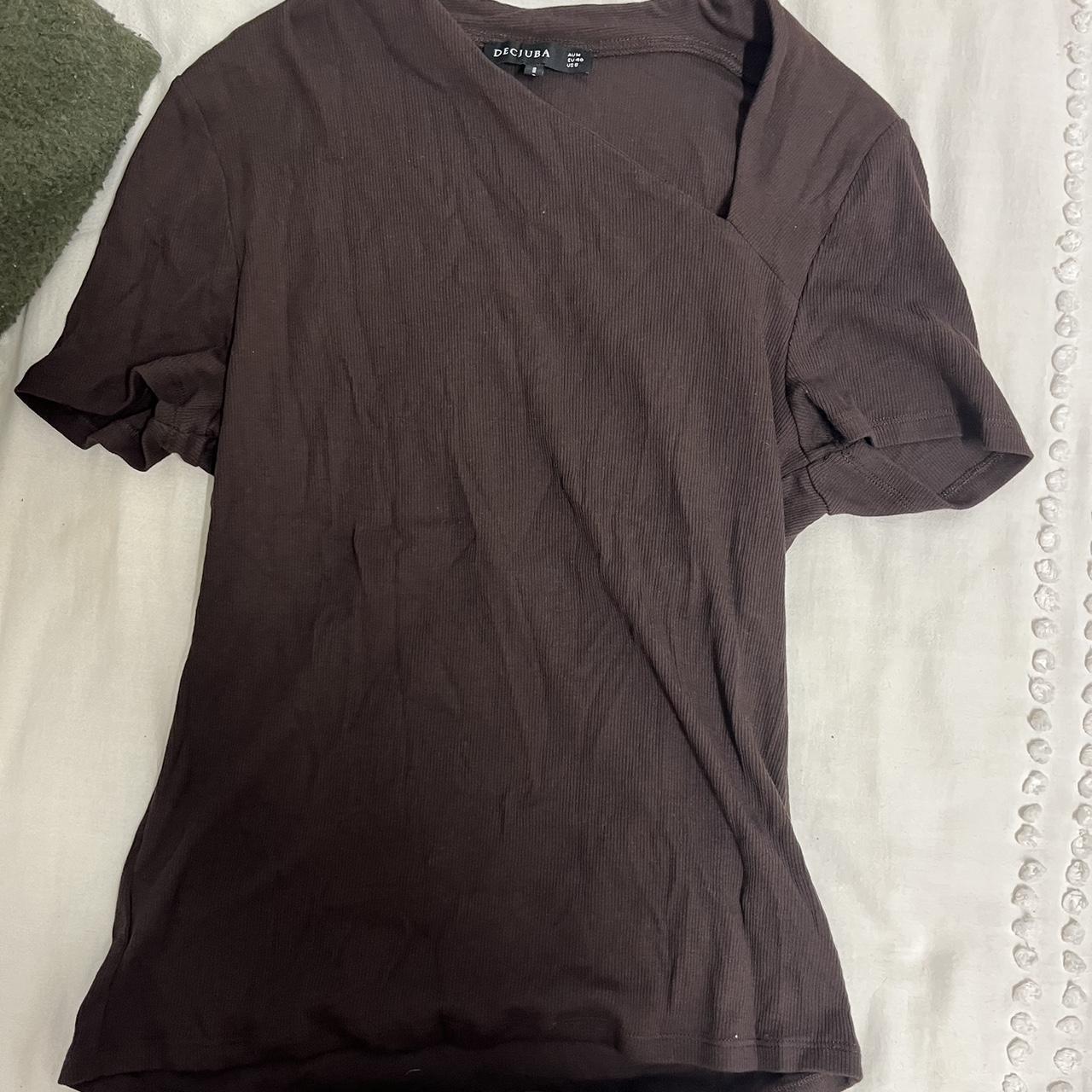 Decjuba stable brown top w asymmetrical neck design,... - Depop