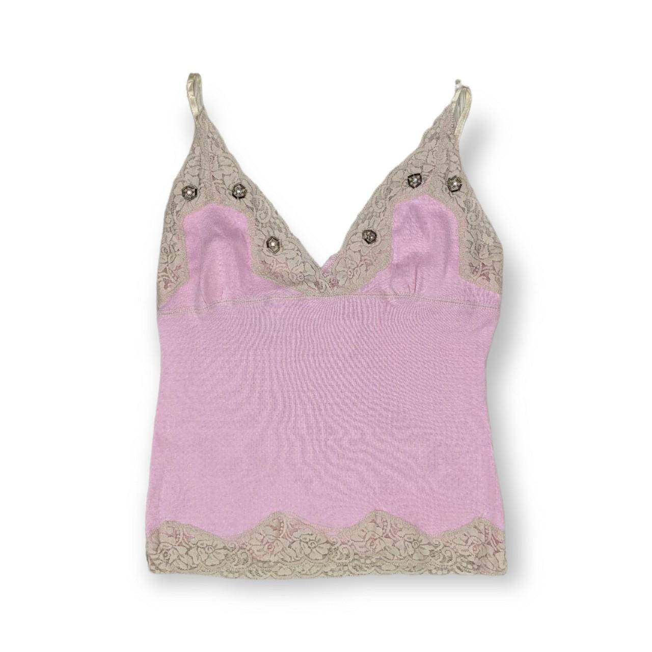 Y2K Beaded Lace Cami Stretch cotton singlet top... - Depop