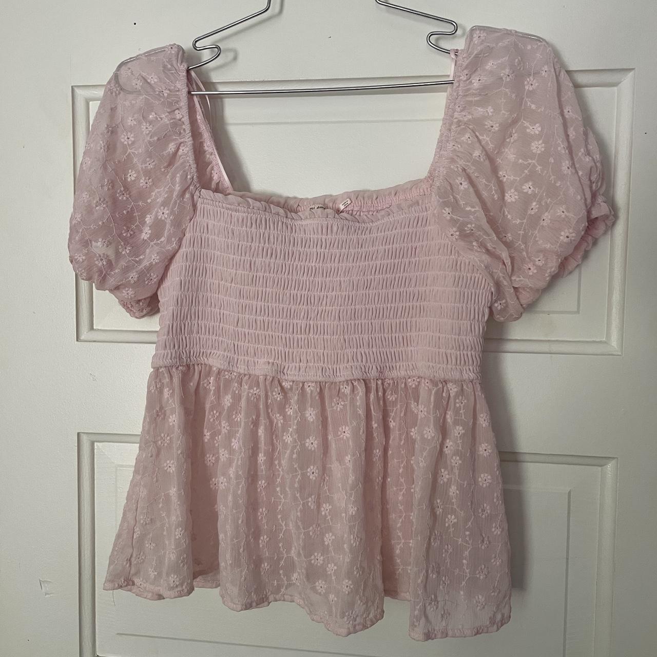francesca’s baby pink puff sleeve blouse size L,... - Depop