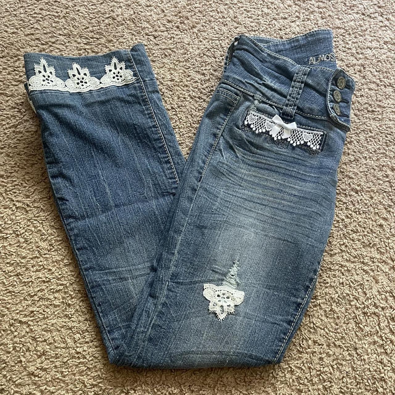 ⋆𐙚₊˚⊹ ᡣ𐭩 lace & ribbon dream jeans ⋆𐙚₊˚⊹ ᡣ𐭩 a... - Depop
