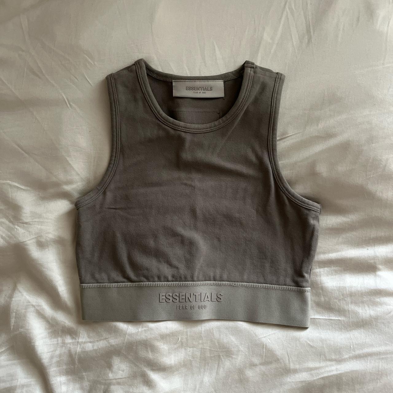 Essentials Women's Khaki Crop-top | Depop