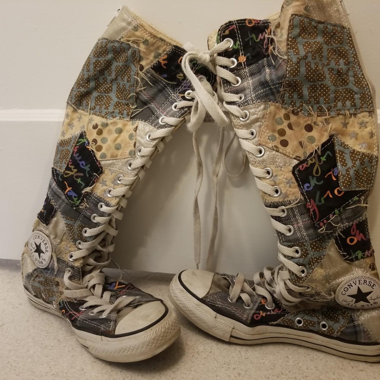 Patchwork knee-high glittery Chuck Taylors/Converse... - Depop