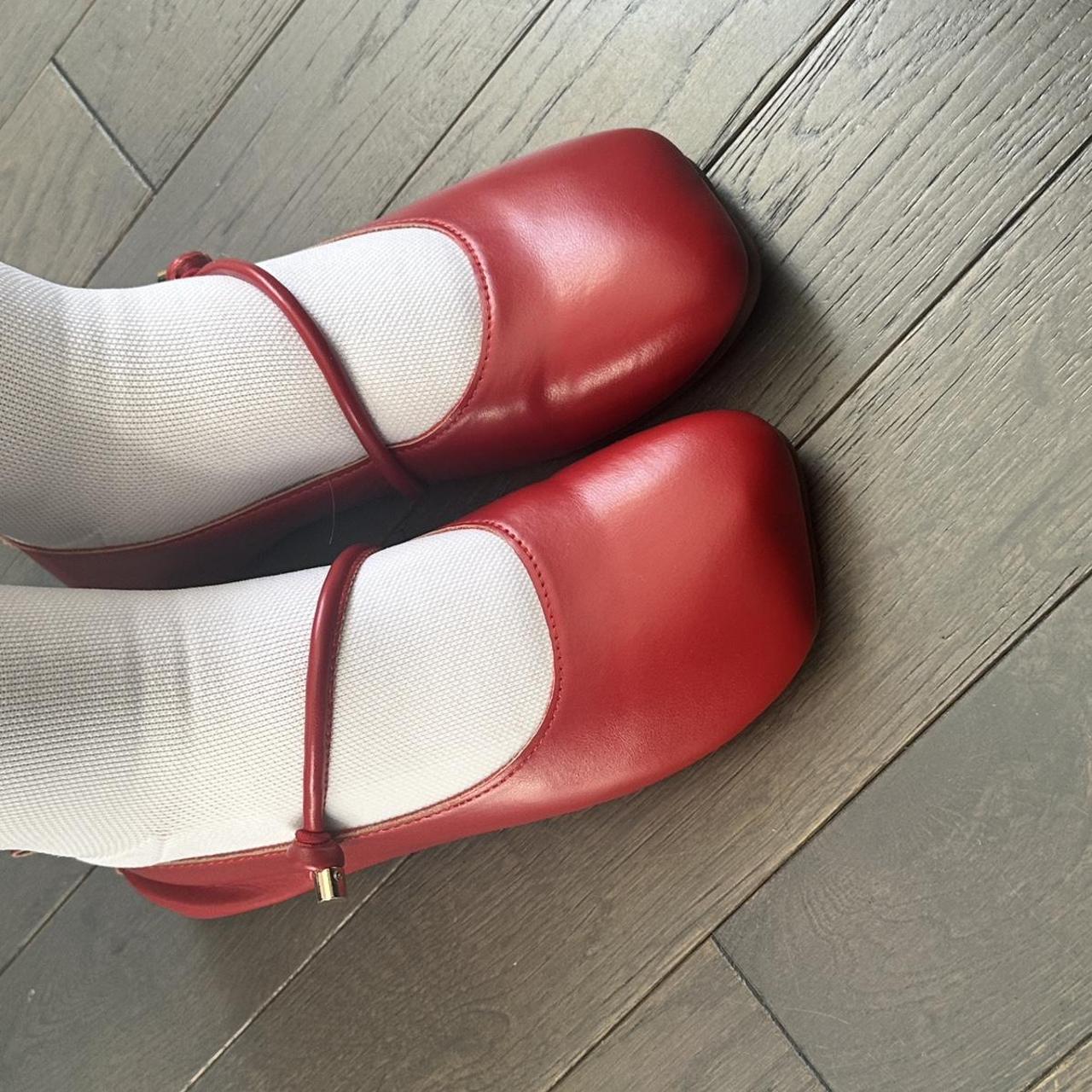 Square toe red ballet flats Brand new... - Depop