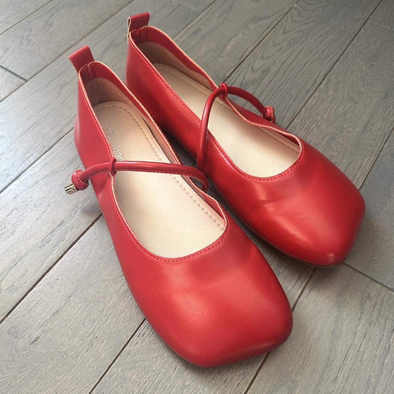 Square toe red ballet flats Brand new... - Depop