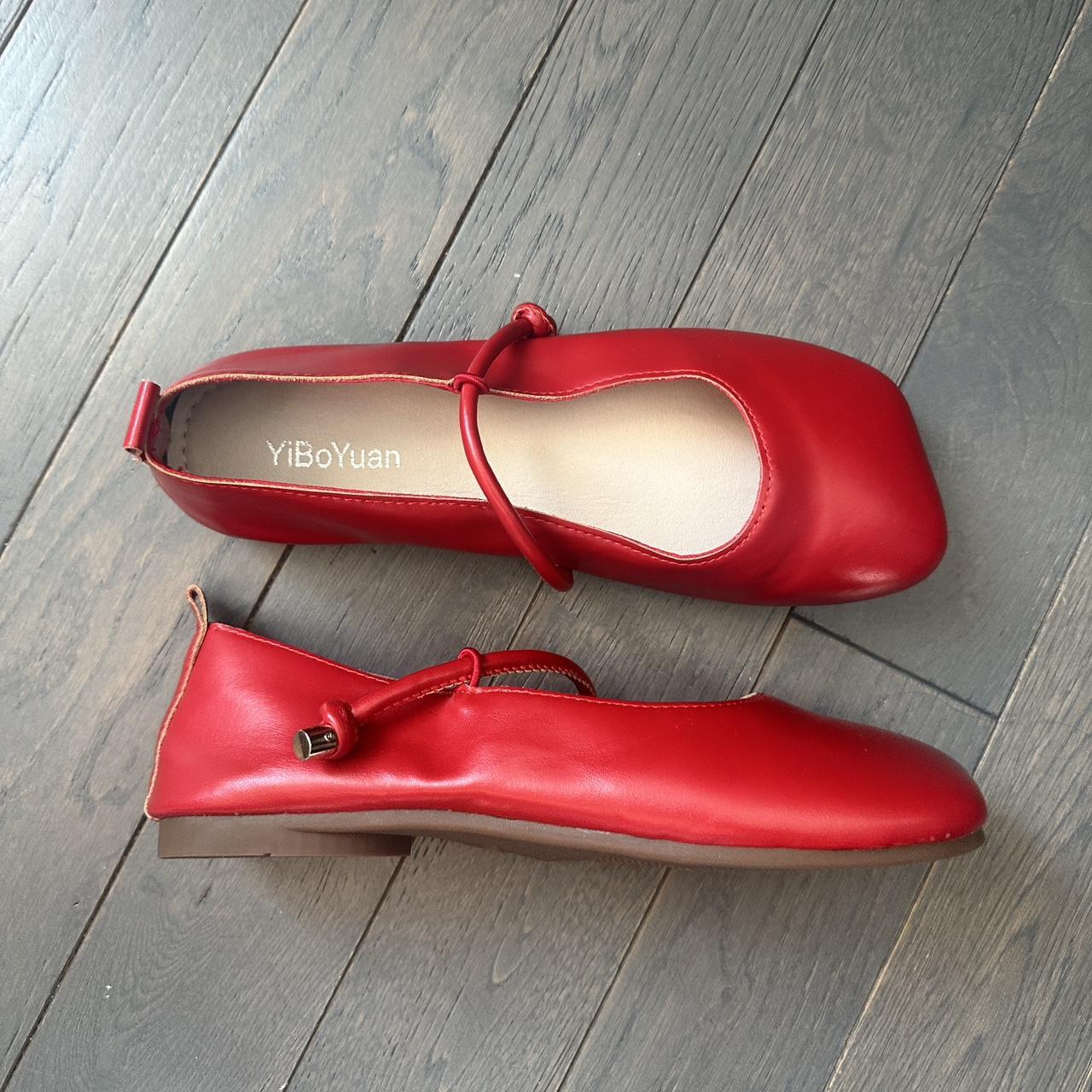 Square toe red ballet flats Brand new... - Depop