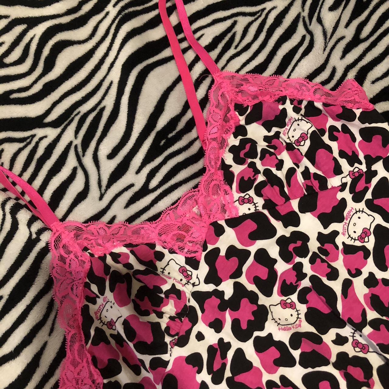 Hello Kitty Leopard Print Neon Pink Cami 2000s Depop