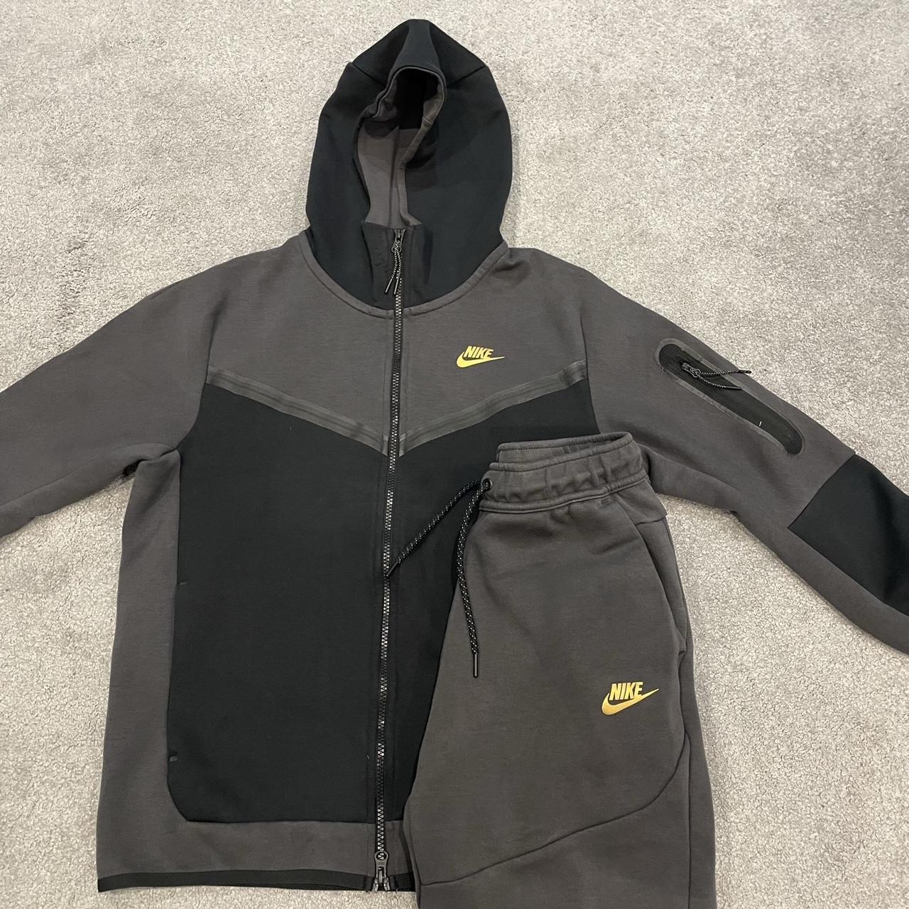 Nike black and gold tech fleece tracksuit Size... - Depop