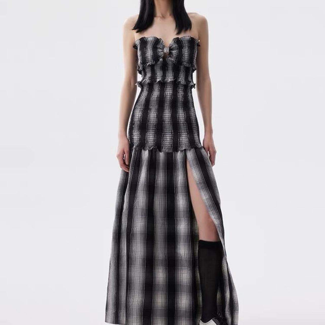 SHOWROOMPLUS vintage plaid banquet strapless long... - Depop