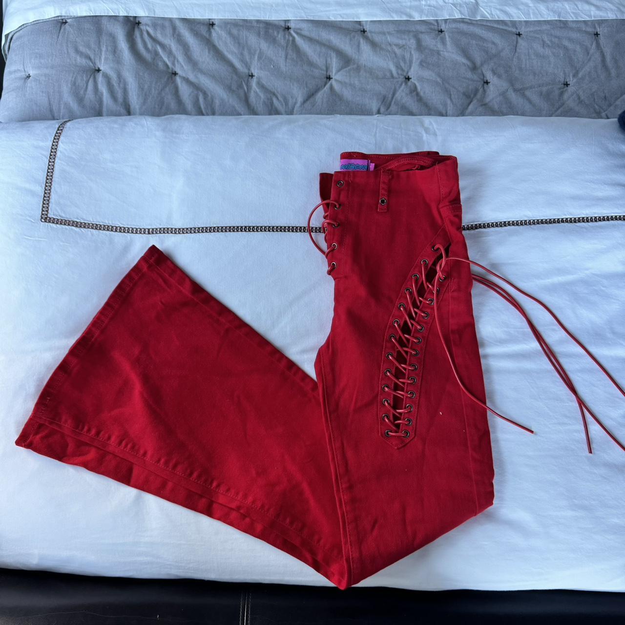 edikted red flare jeans size small #edikted - Depop