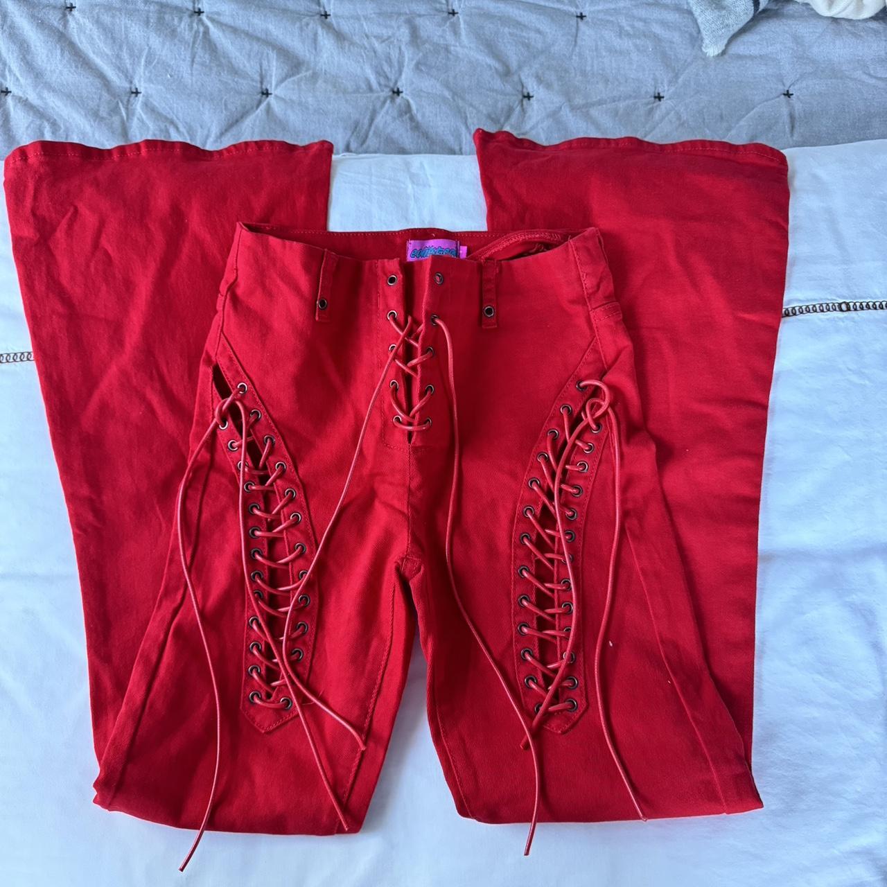 edikted red flare jeans size small #edikted - Depop
