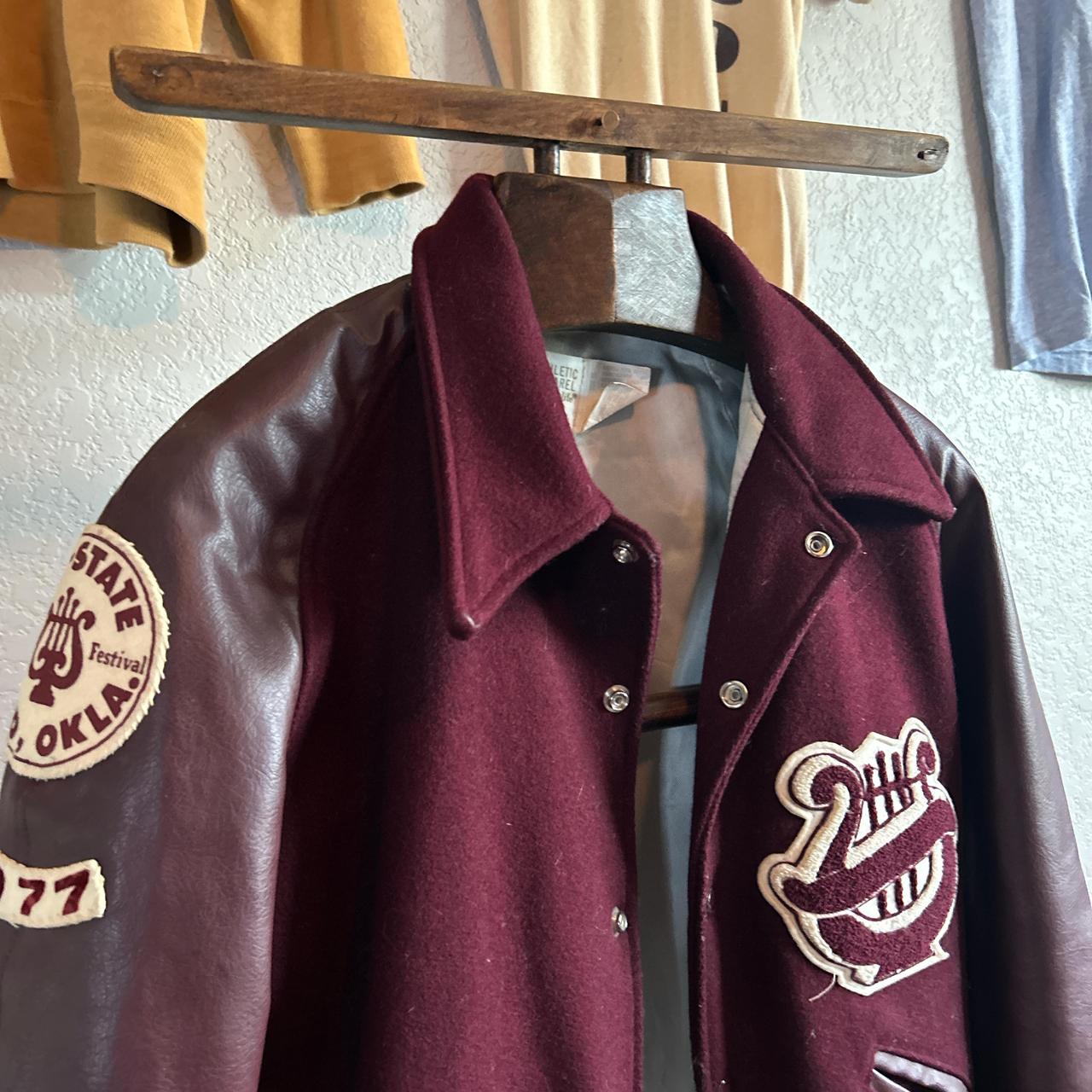 Vintage 1977 Howe Naugaulite Varsity Jacket Tri... - Depop