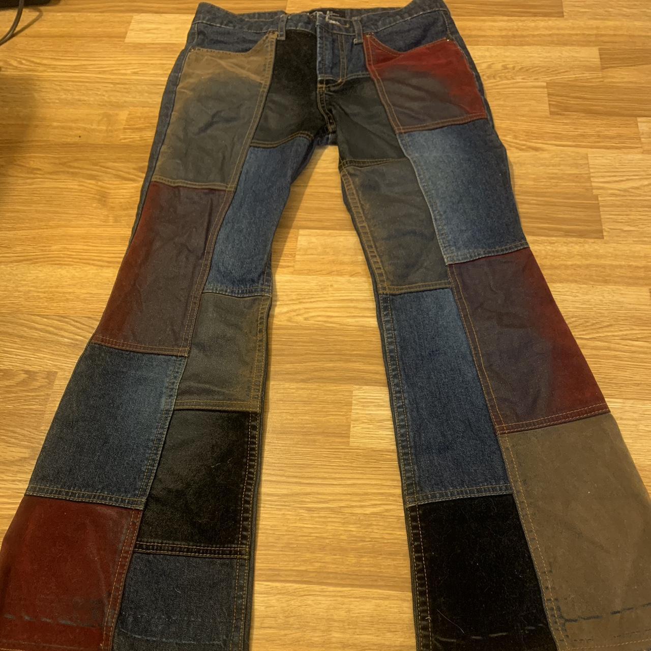 Lei patchwork jeans. Belt loops. Zip button closure.... - Depop