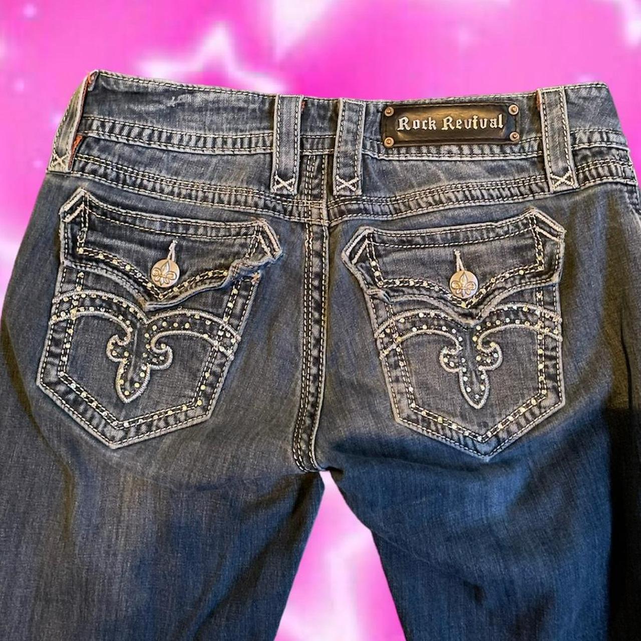 Rock revival grey denim jeans with the cutest... - Depop