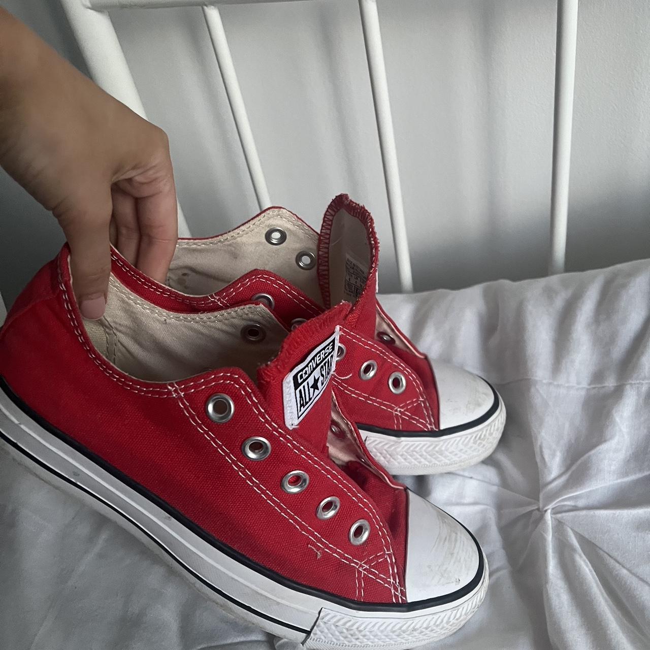 red low converse without laces, super cute and will... - Depop