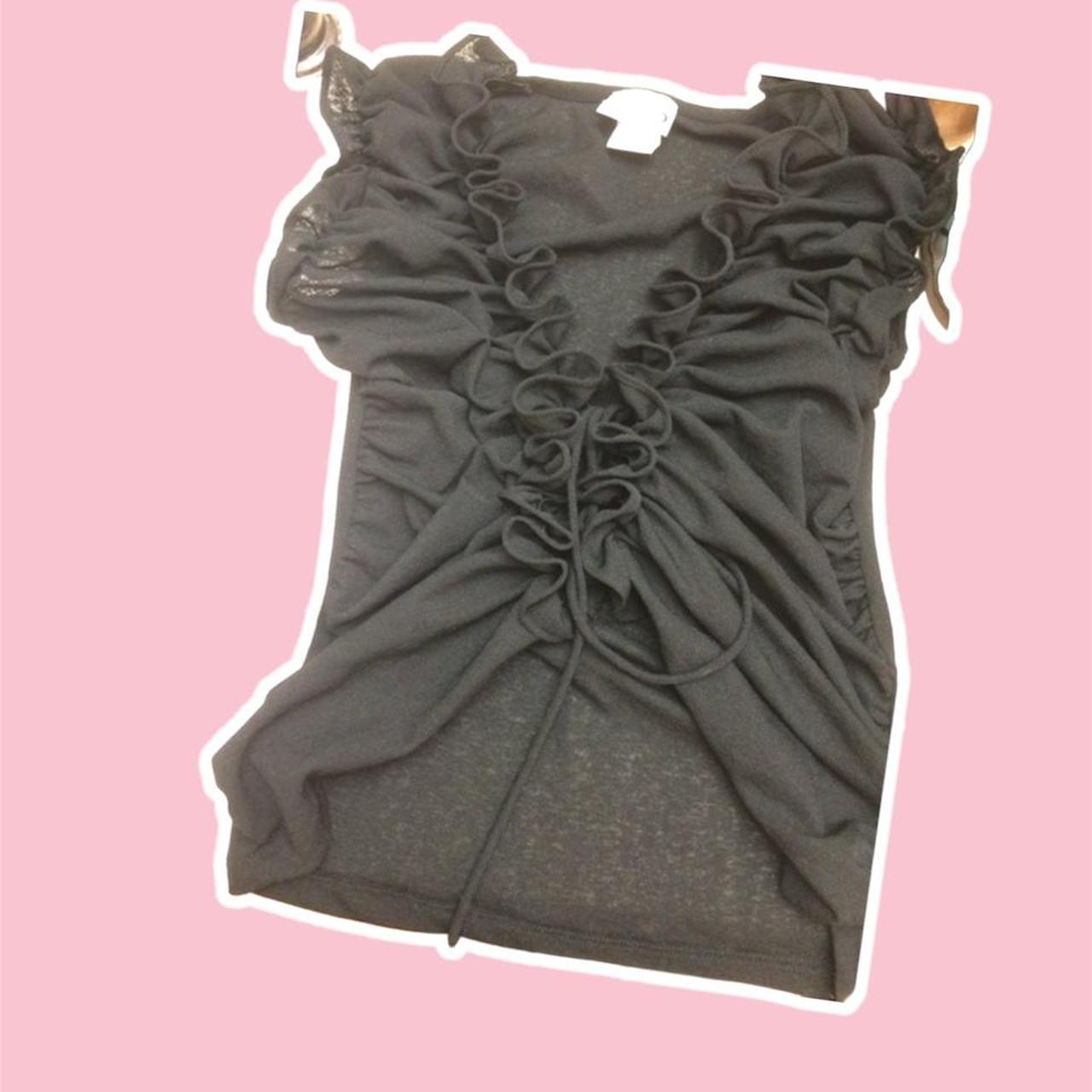 ruffled lace up micro mesh top by rave in the early... - Depop