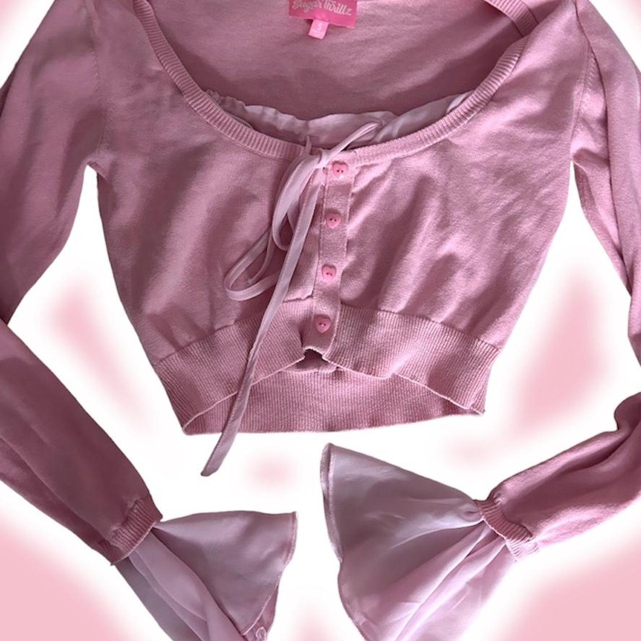 dolls kill sugar thrillz cropped pink milkmaid... - Depop