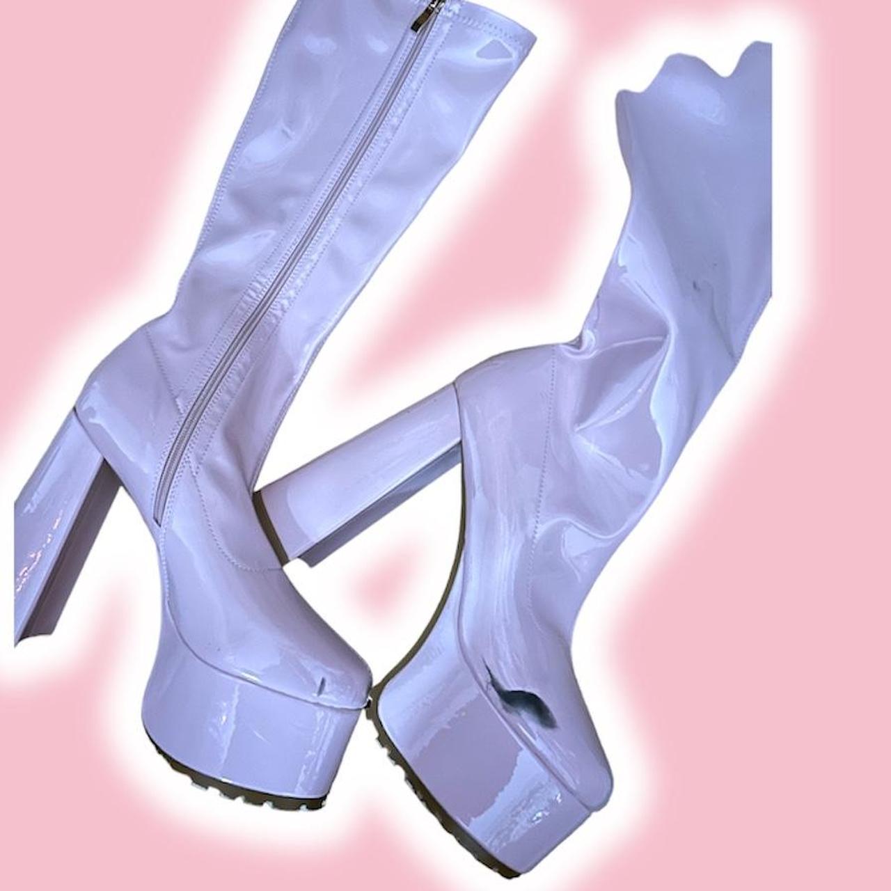 pink azeala wang / dolls kill vinyl platform knee... - Depop