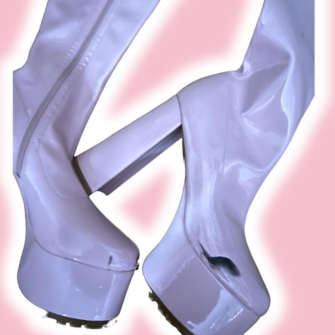 pink azeala wang / dolls kill vinyl platform knee... - Depop