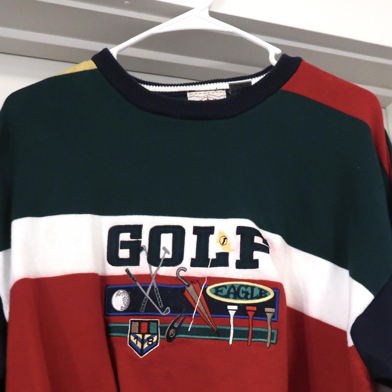 90s green and red vintage golf shirt with... - Depop