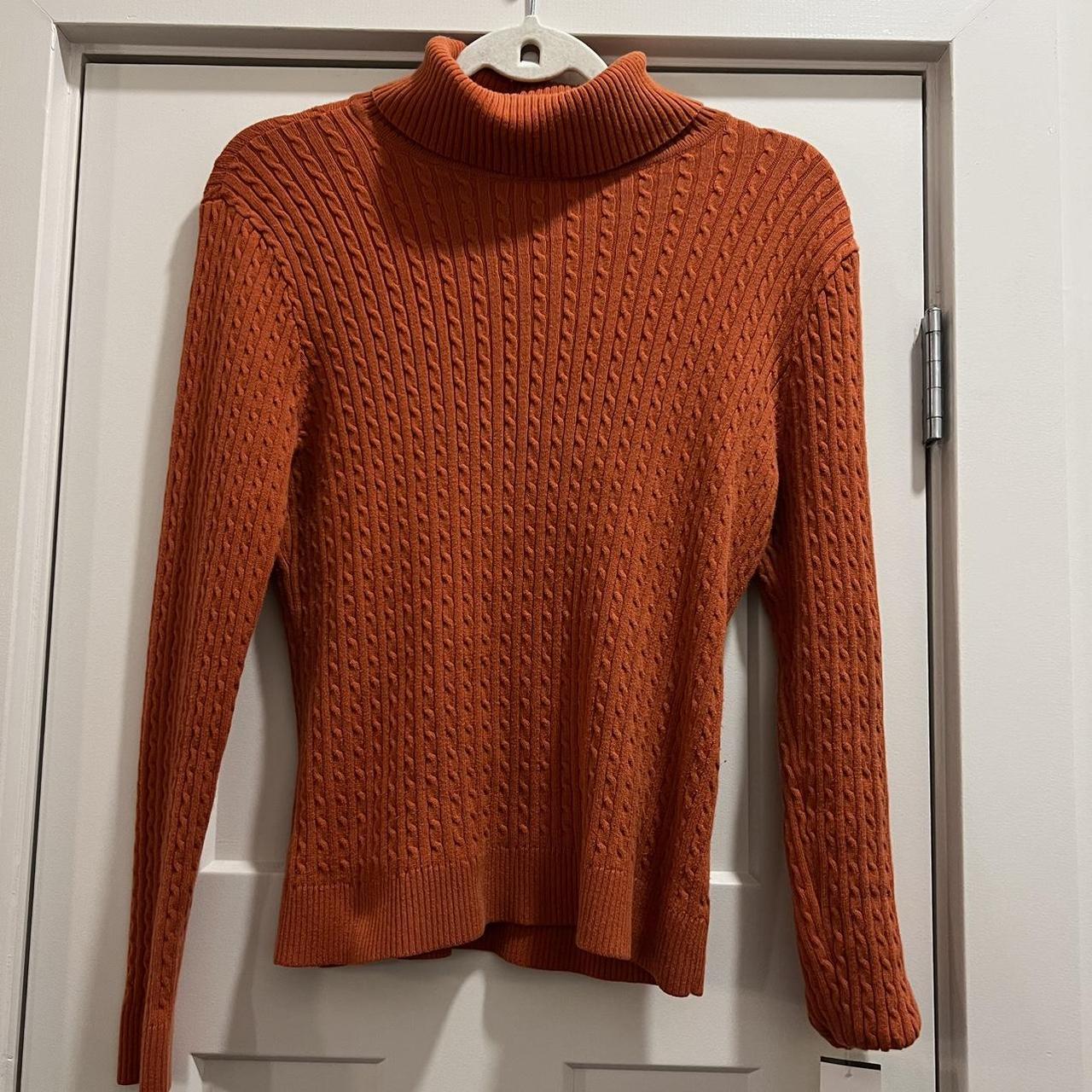 Orange cable knit turtleneck sweater size M. Comfy... - Depop