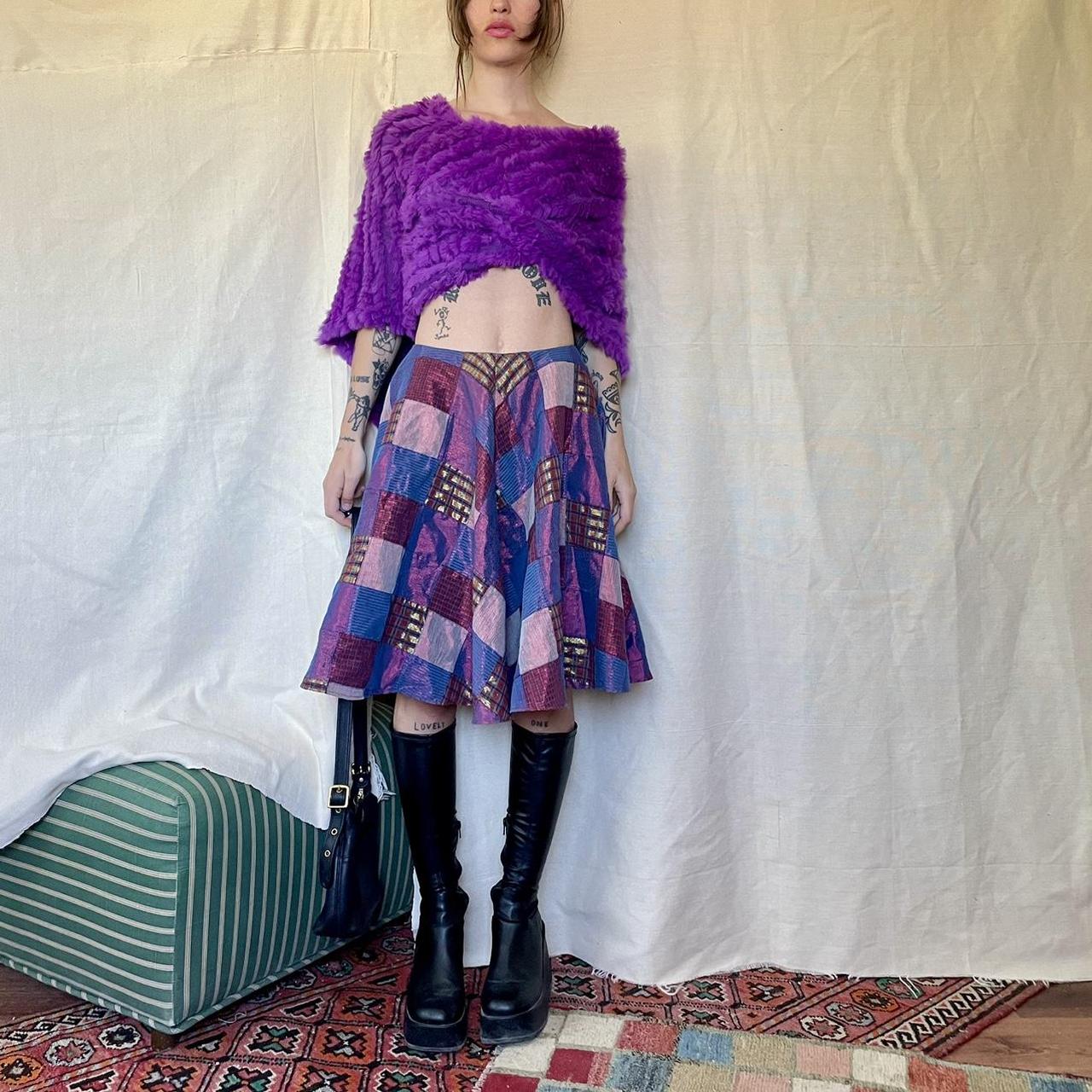 00s iridescent patchwork circle skirt no brand no... - Depop