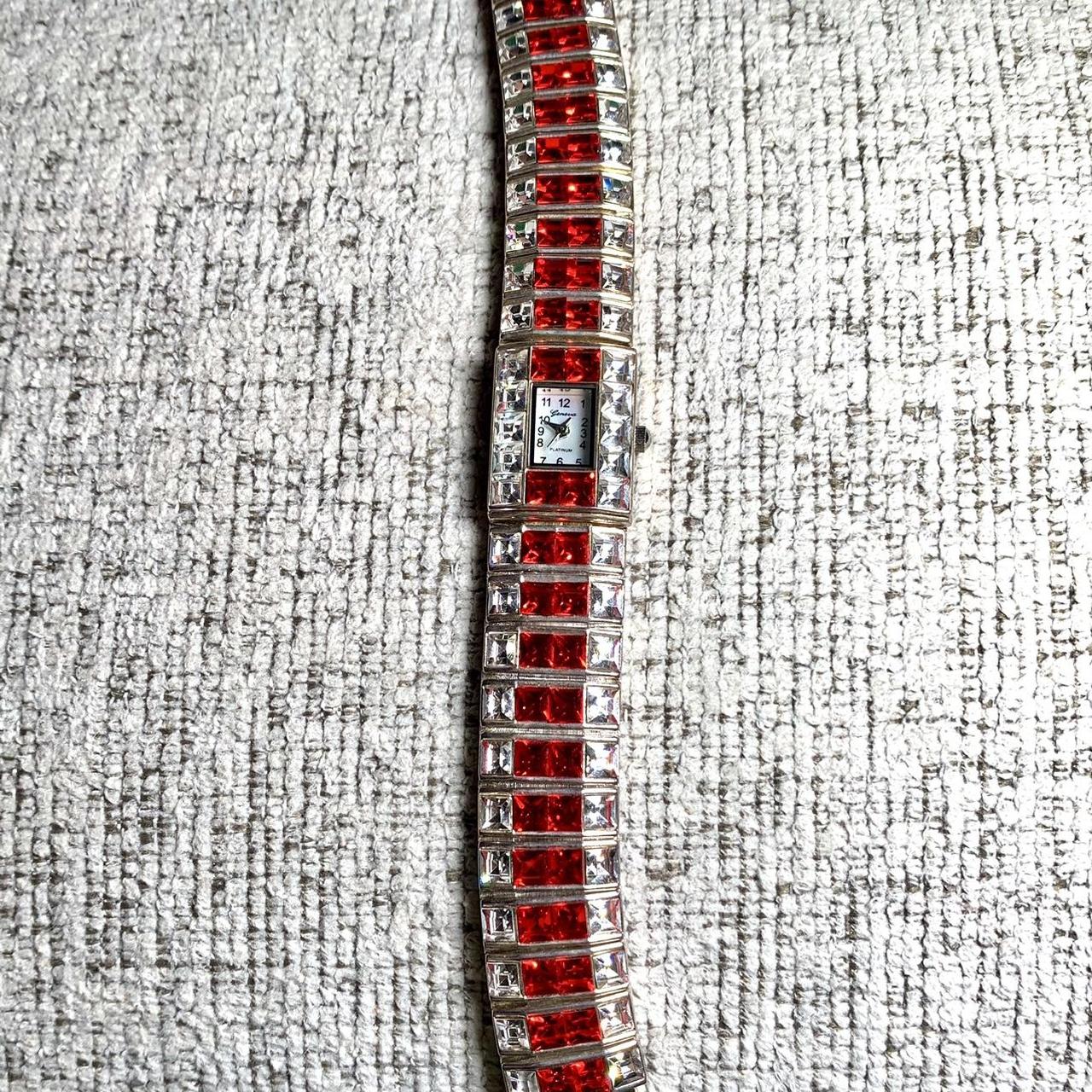 Geneva Platinum Red Rhinestones Watch Needs battery - Depop