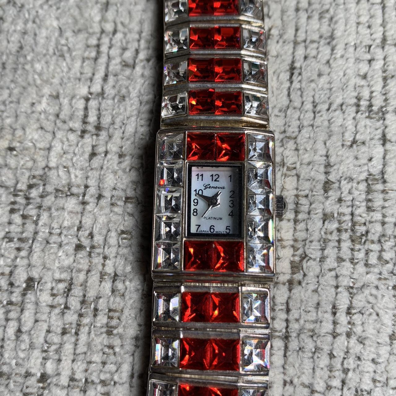 Geneva Platinum Red Rhinestones Watch Needs battery - Depop