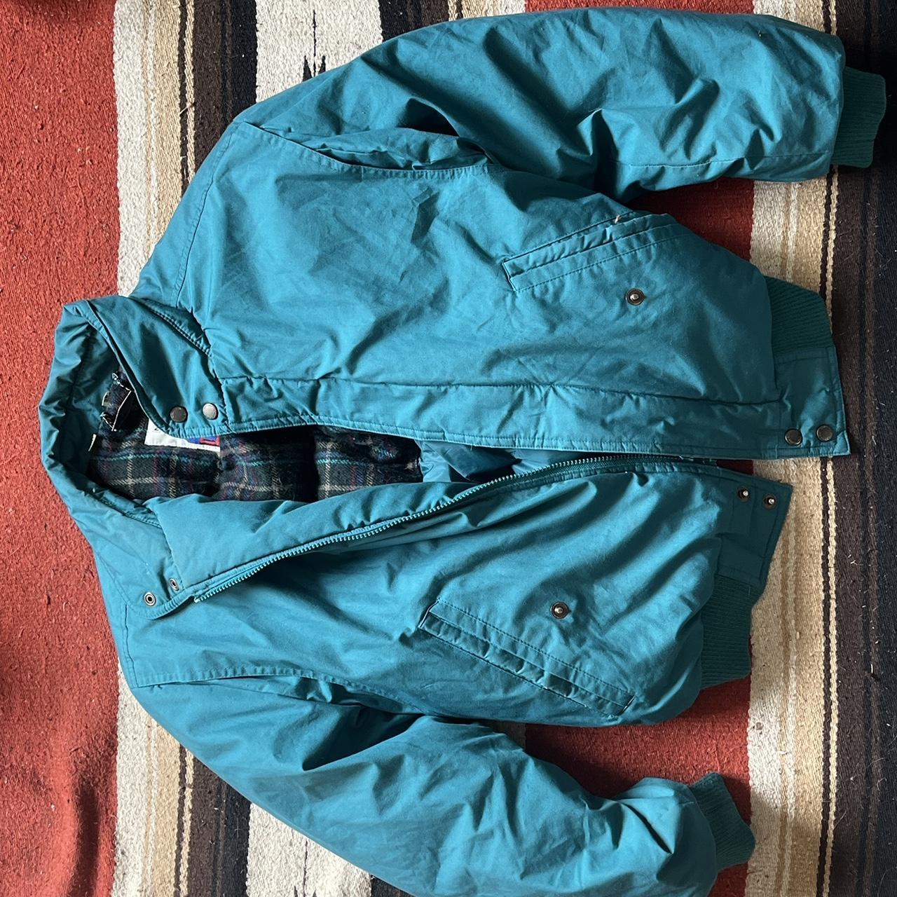 vintage members only blue teal down bomber jacket... - Depop