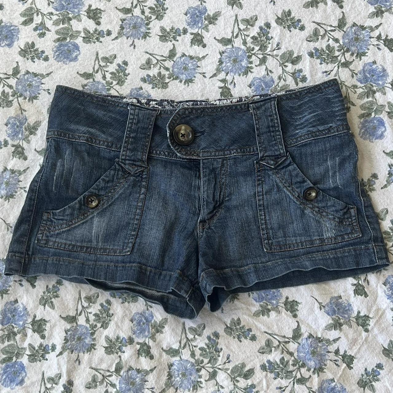 vintage y2k low waisted micro mini blue jean shorts... - Depop