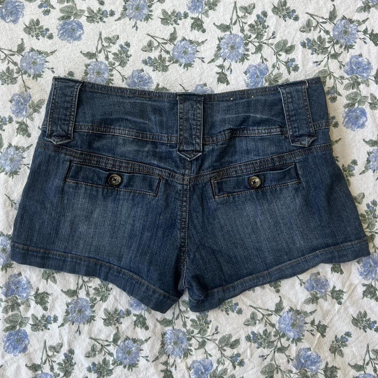 vintage y2k low waisted micro mini blue jean shorts... - Depop