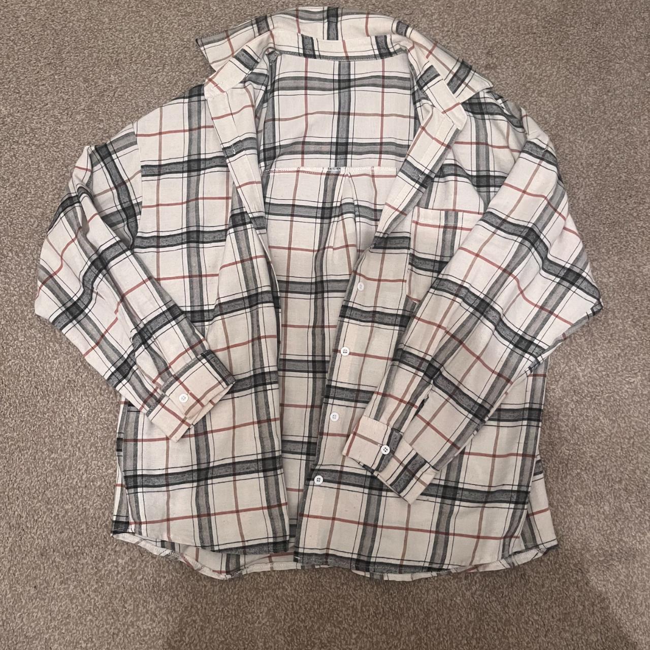 SHEIN Cream Plaid Shirt Size M Only worn a handful... - Depop