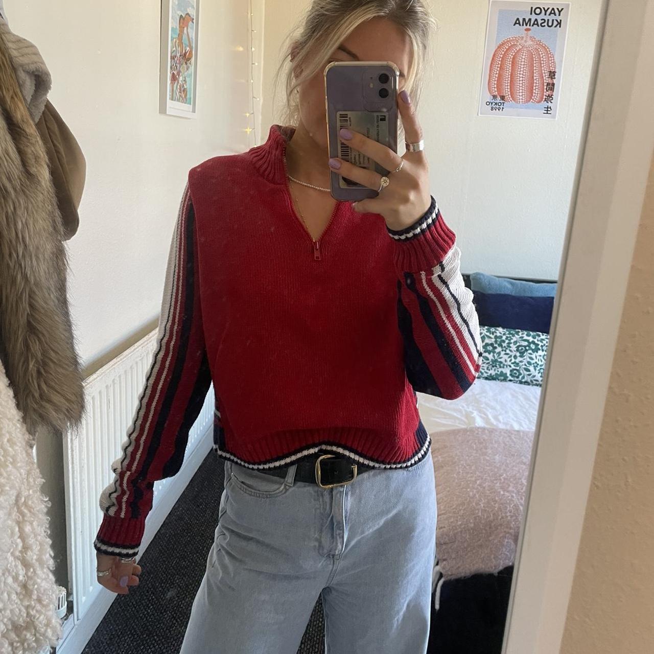 Vintage style jumper ! Super cool red knitted... - Depop