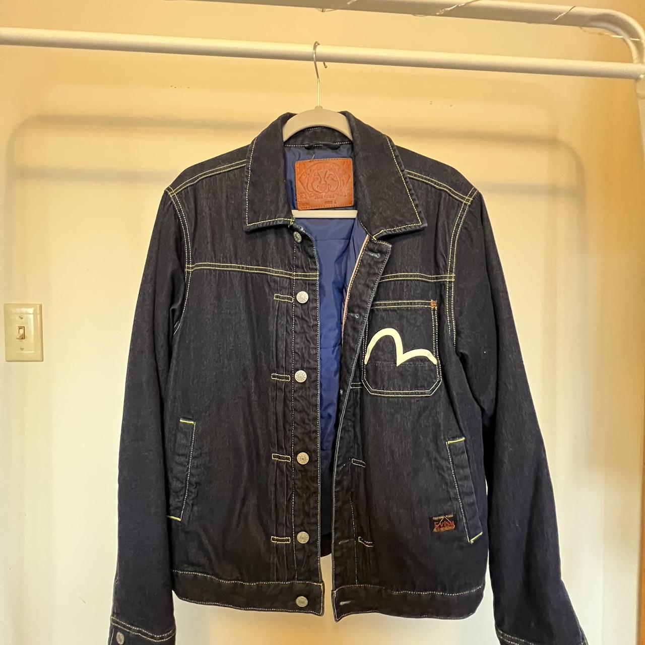 Mens dark blue insulated, Evisu jacket. Good... - Depop