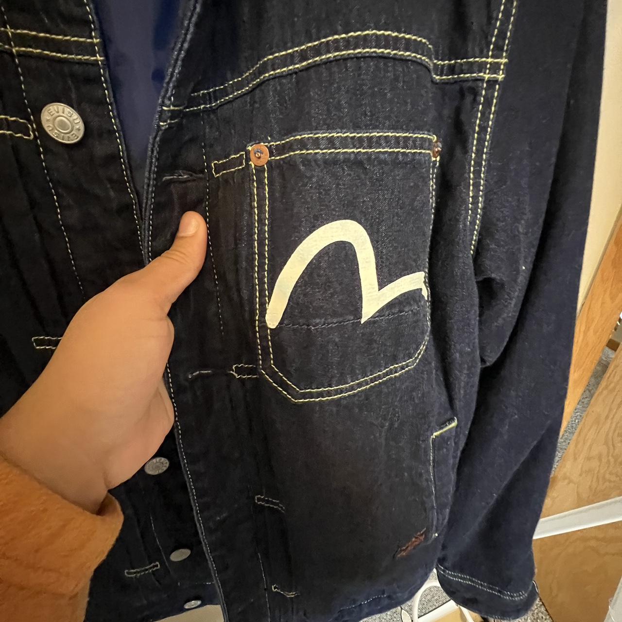 Mens dark blue insulated, Evisu jacket. Good... - Depop